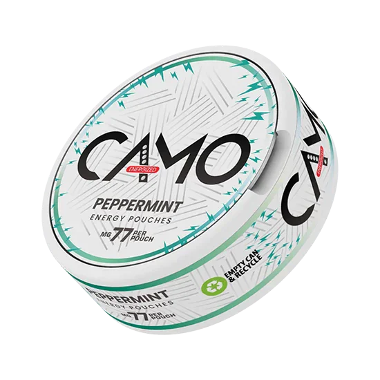CAMO Peppermint (77mg Caffeine) Nicotine Pouches | All White